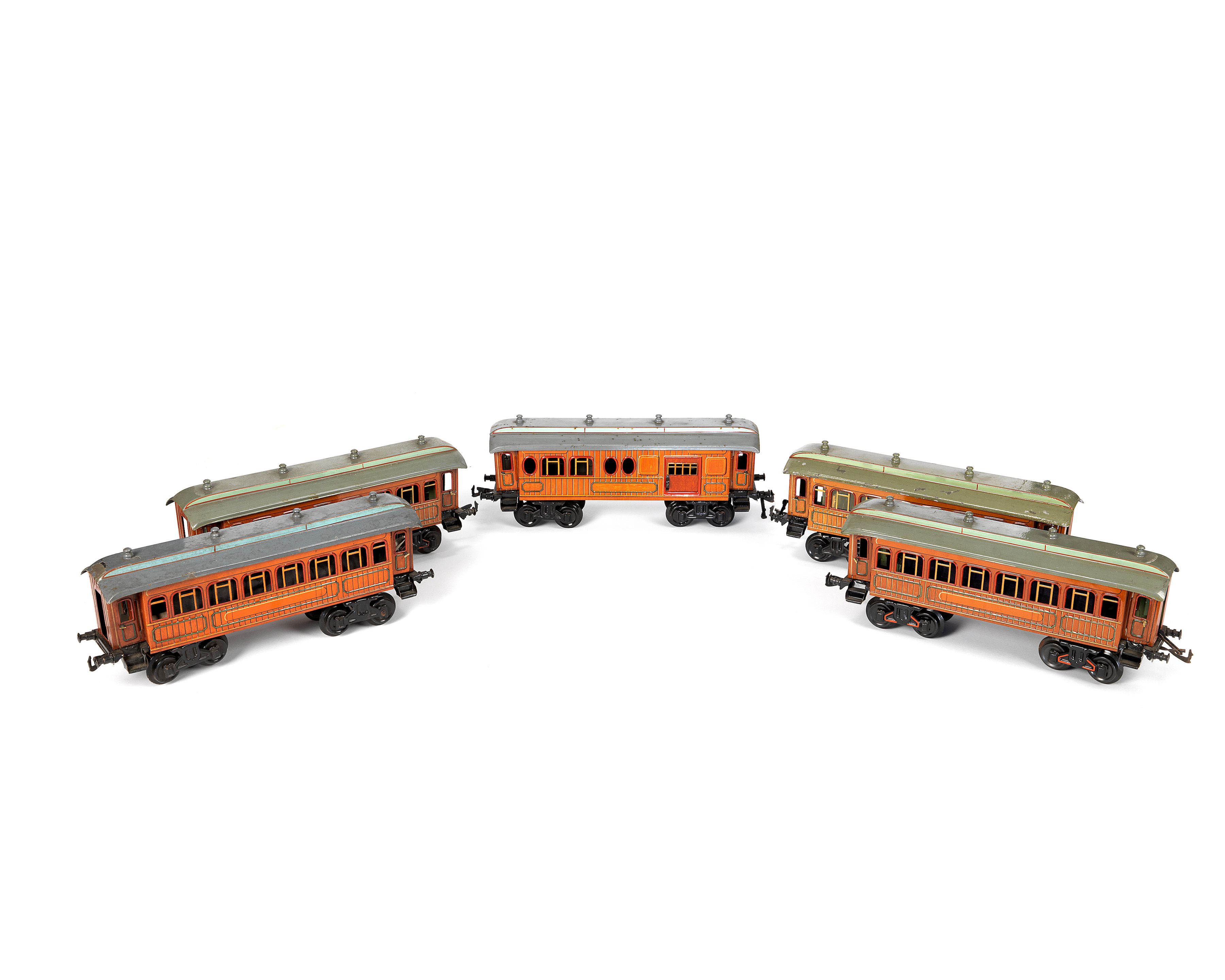 Bonhams Cars : BING gauge I four bogie Passenger coaches and guards ...