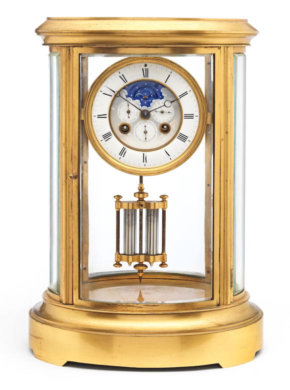 Bonhams : A large late 19th century French oval four-glass mantel clock ...
