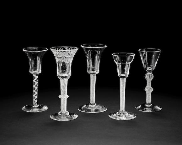 Bonhams Five Airtwist Wine Glasses Circa 1750