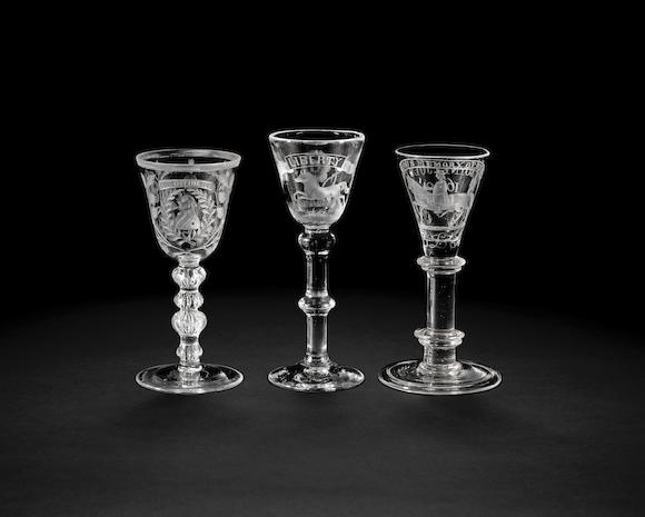 Bonhams Three Engraved Wine Glasses Second Half 19th Century