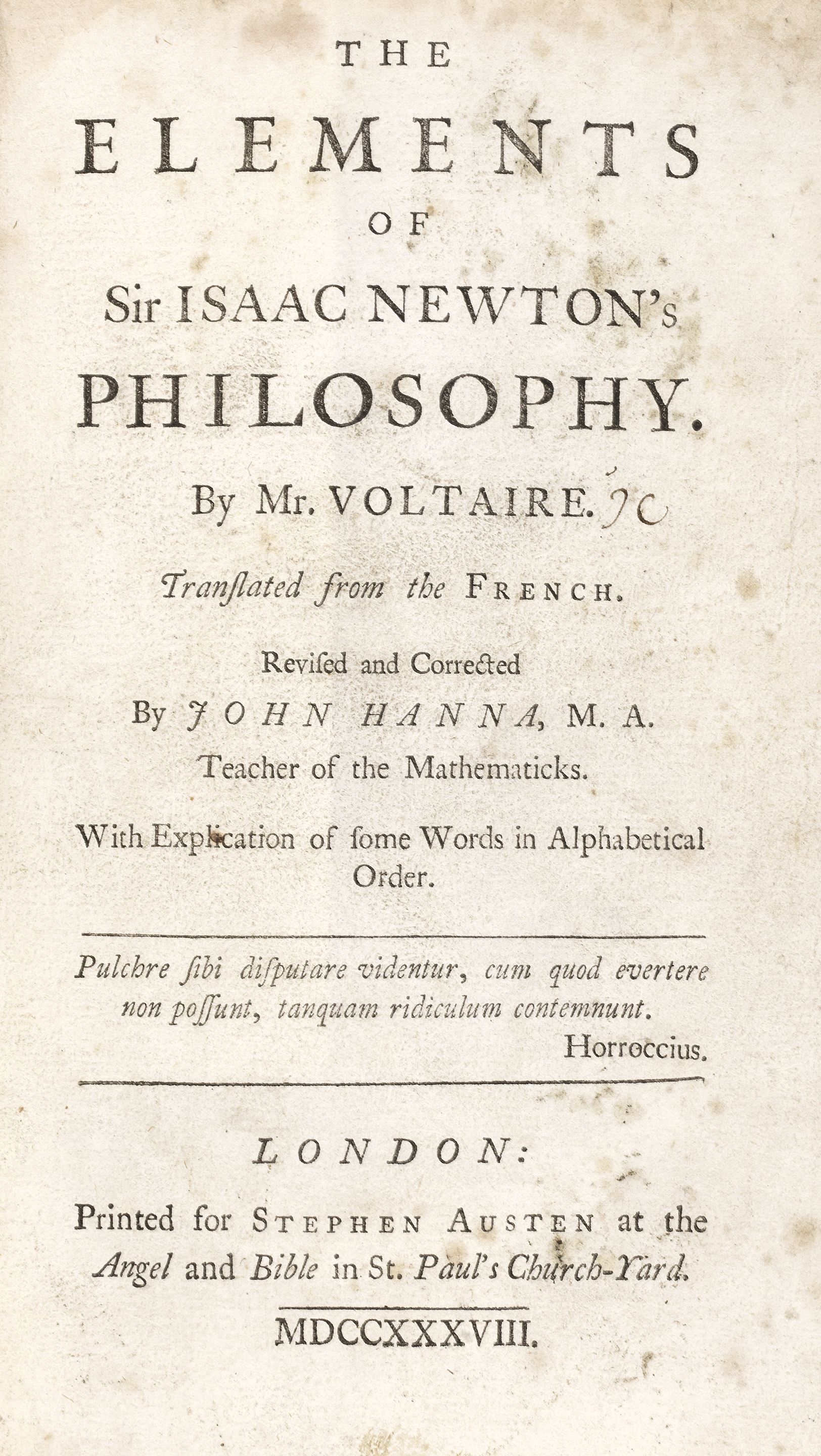 Bonhams : VOLTAIRE (FRANCOIS MARIE AROUET DE) The Elements of Sir Isaac ...