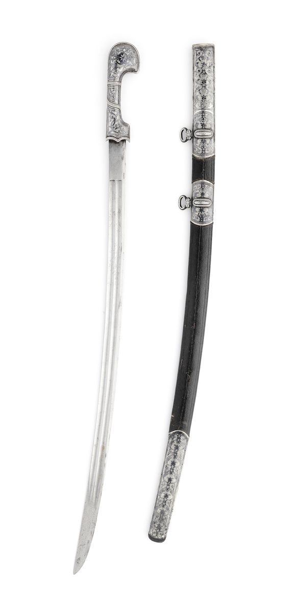 Bonhams : A niello silver-mounted steel sword (shasqua) Caucasus, 19th ...