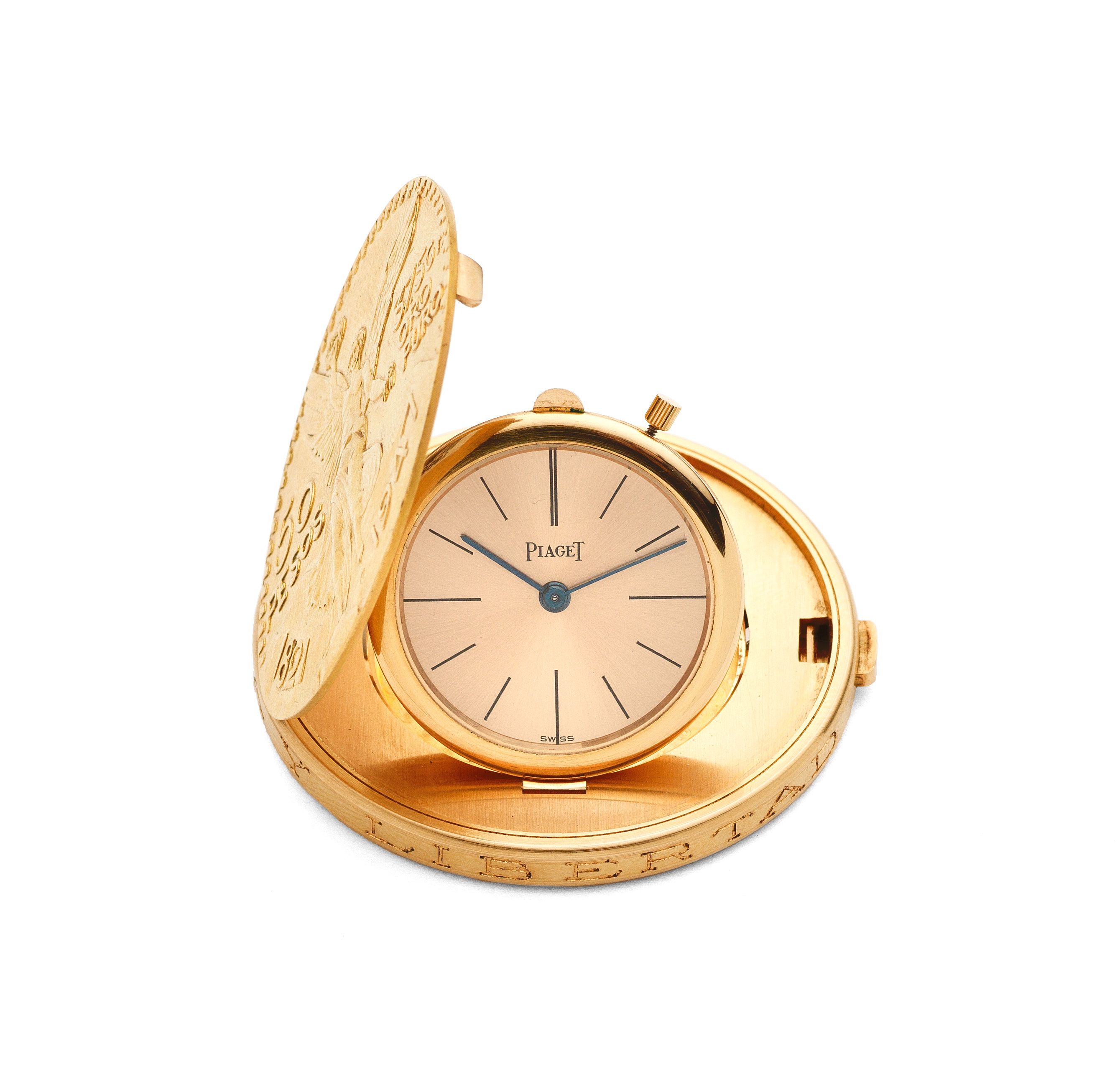 Bonhams : Piaget. An 18K gold manual wind concealed 50 Pesos coin watch ...