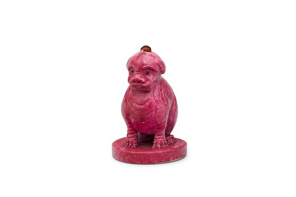 Bonhams : A pink-glazed 'Buddhist lion' water dropper 19th century
