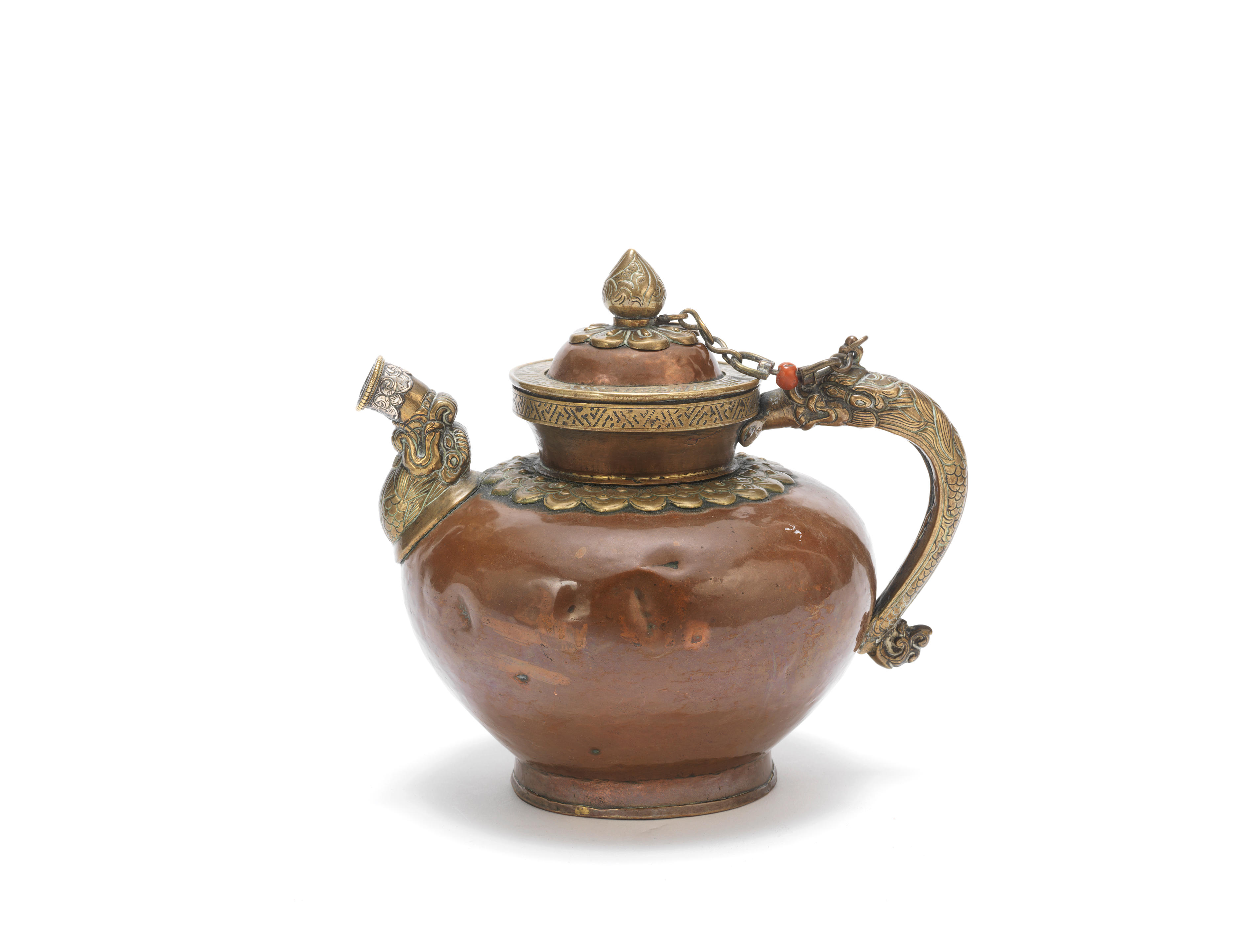 Bonhams A Copper Alloy Ewer And Cover With Silver Inlaid Brass Mounts
