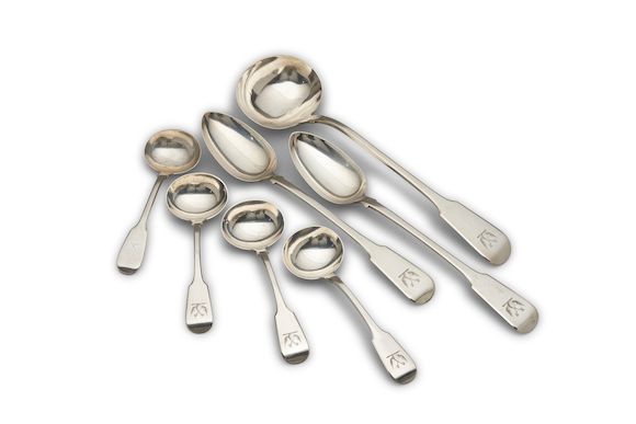 Bonhams : A pair of George IV basting spoons, ladle and set of sauce ...