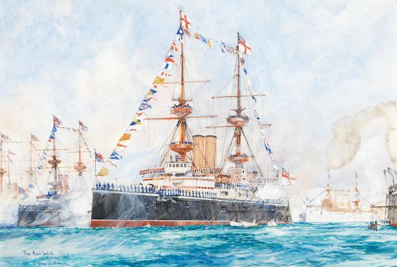 Bonhams : Charles Edward Dixon (British, 1872-1934) HMS Majestic at the ...