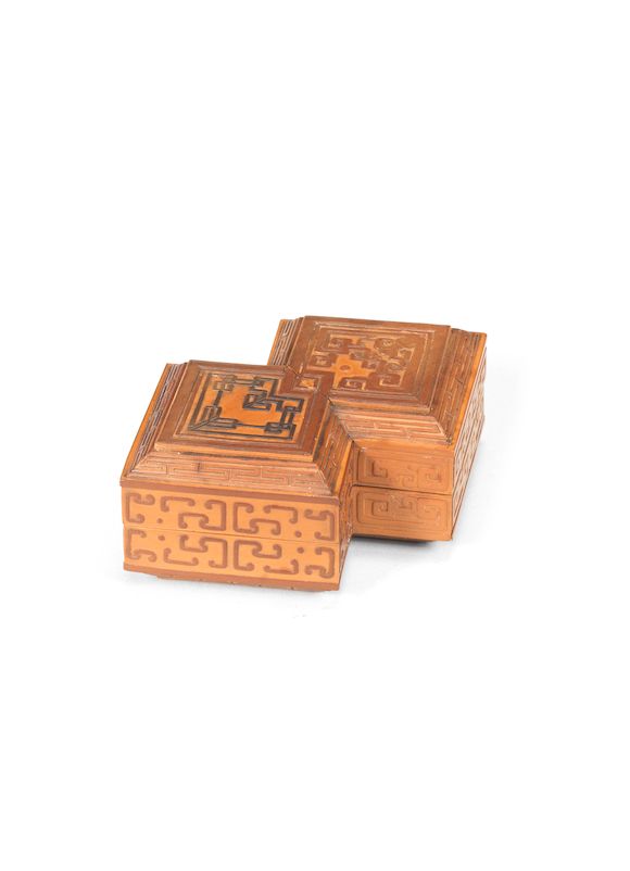Bonhams : A rare small bamboo-veneered 'double lozenge' box and cover ...