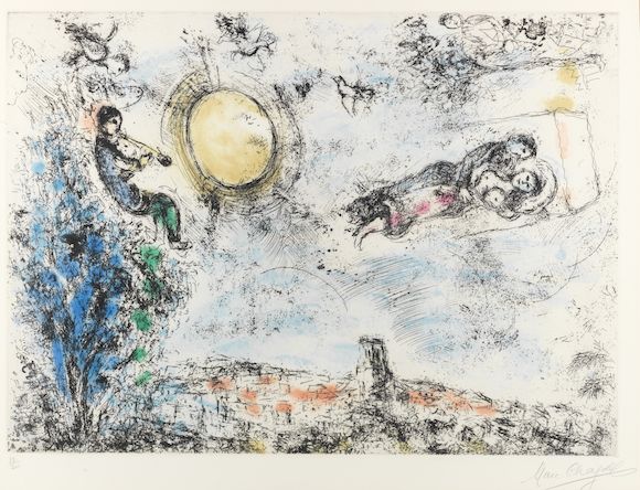 Bonhams : Marc Chagall (Russian/French, 1887-1985) Les Amoureux dans le ciel de Saint-Paul ...