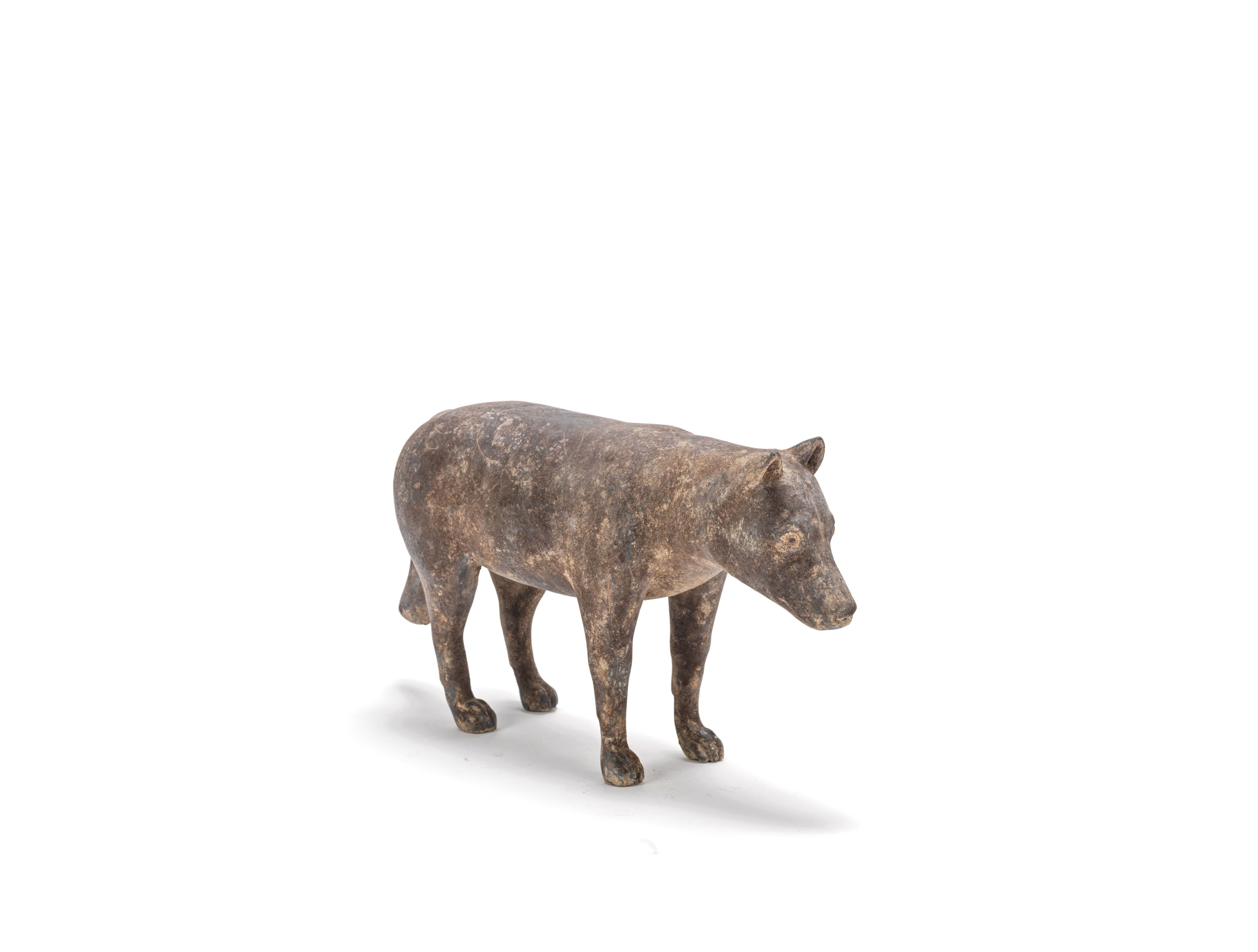 Bonhams : A rare large grey pottery model of a wolf Han Dynasty
