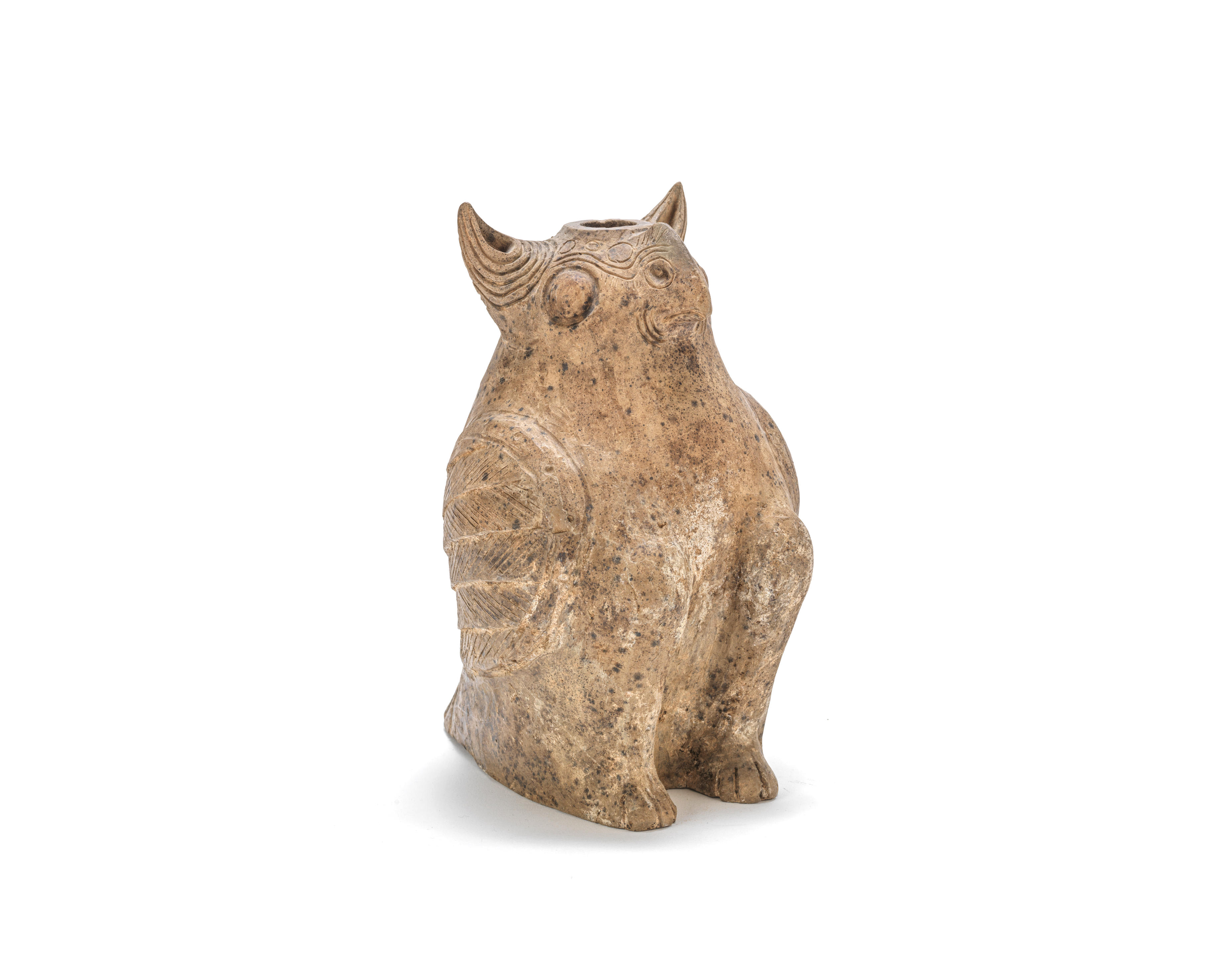 Bonhams A Large And Rare Grey Pottery Model Of A Long Eared Owl Western Han Dynasty