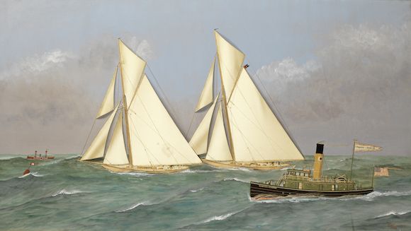 Bonhams : Thomas H. Willis (American, 1850-1925) Reliance and Shamrock ...