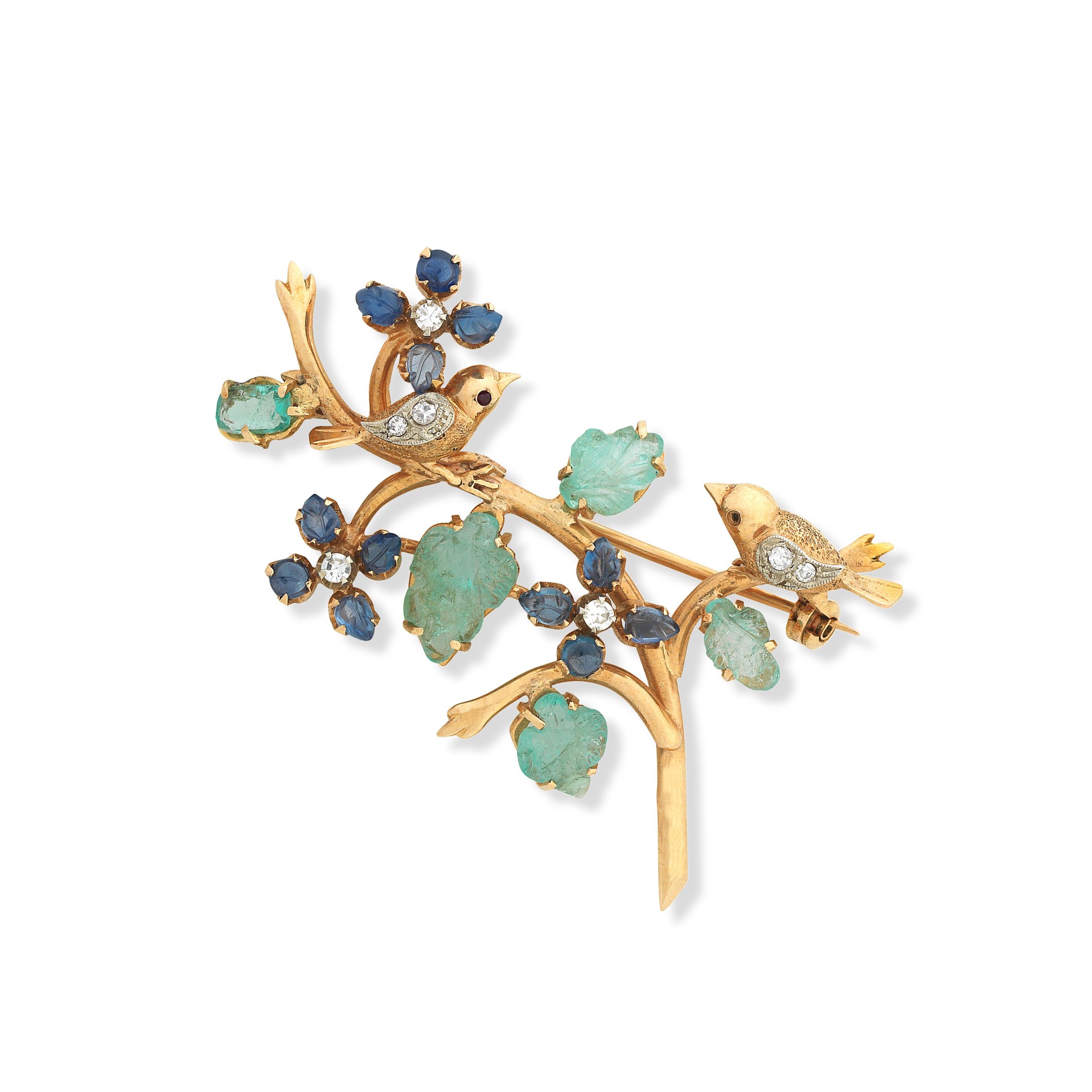 Bonhams : A sapphire, emerald and diamond brooch