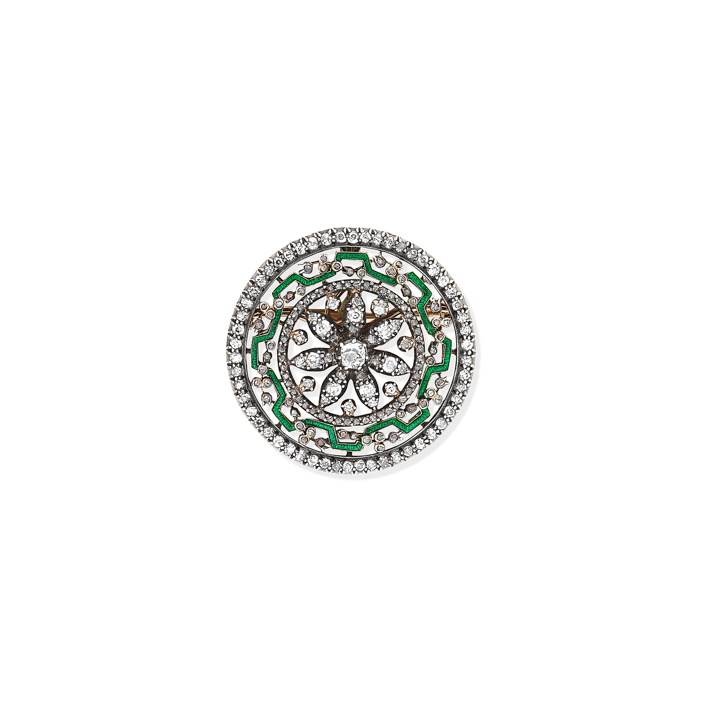 Bonhams A Diamond And Green Enamelled Brooch Early 20th Century