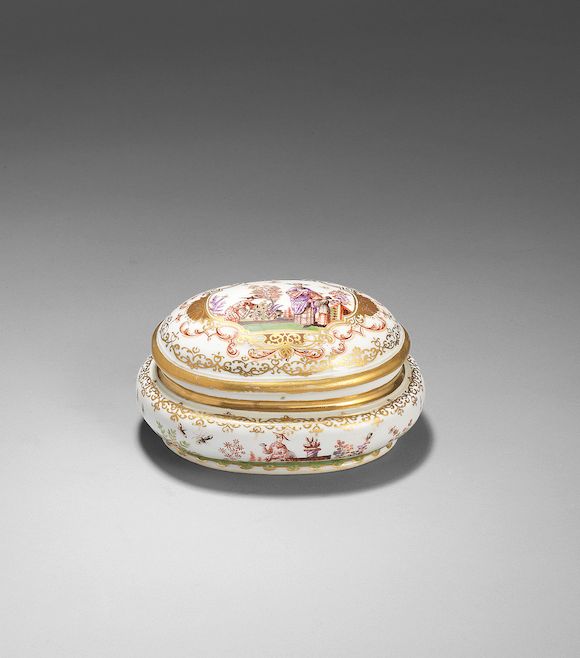 Bonhams : A Meissen oval sugar box and cover, circa 1725