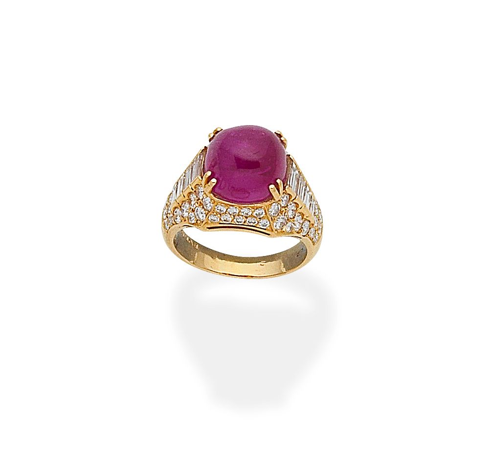 Bonhams : A ruby and diamond ring, by Bulgari