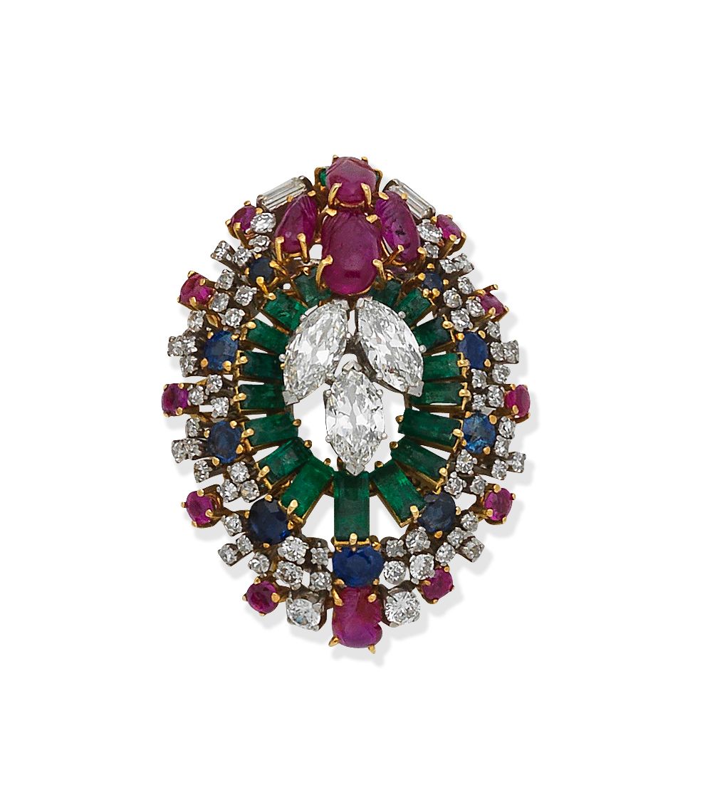 Bonhams : A gem-set and diamond brooch,