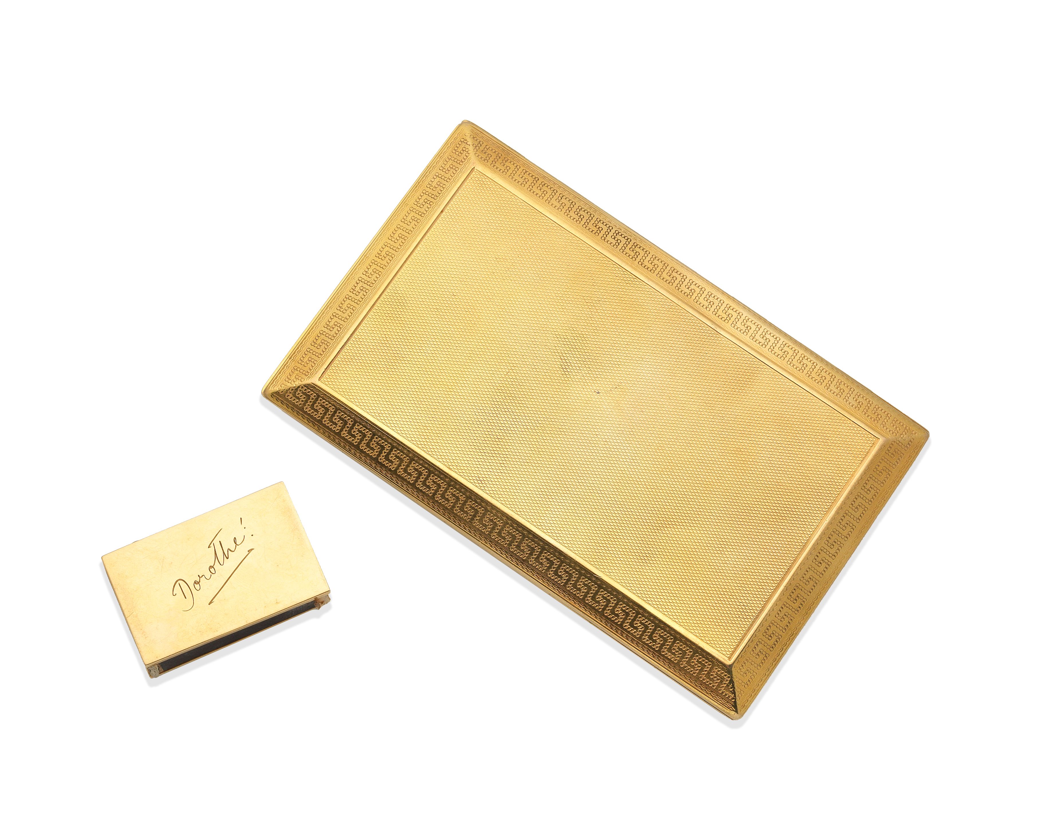 Bonhams : A gold cigarette case and match box, by Asprey, (2)