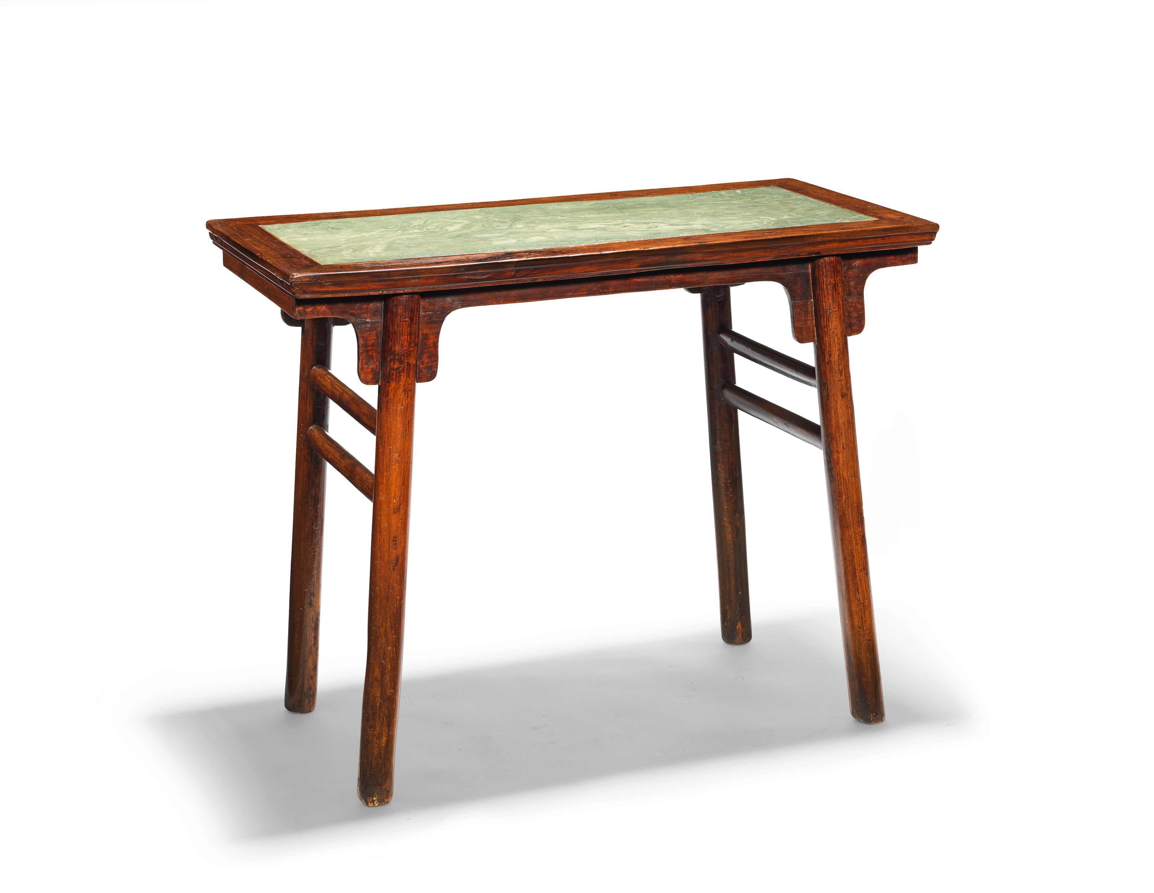 Bonhams : A GREENSTONE-INSET ELMWOOD RECESSED-LEG TABLE 18th century