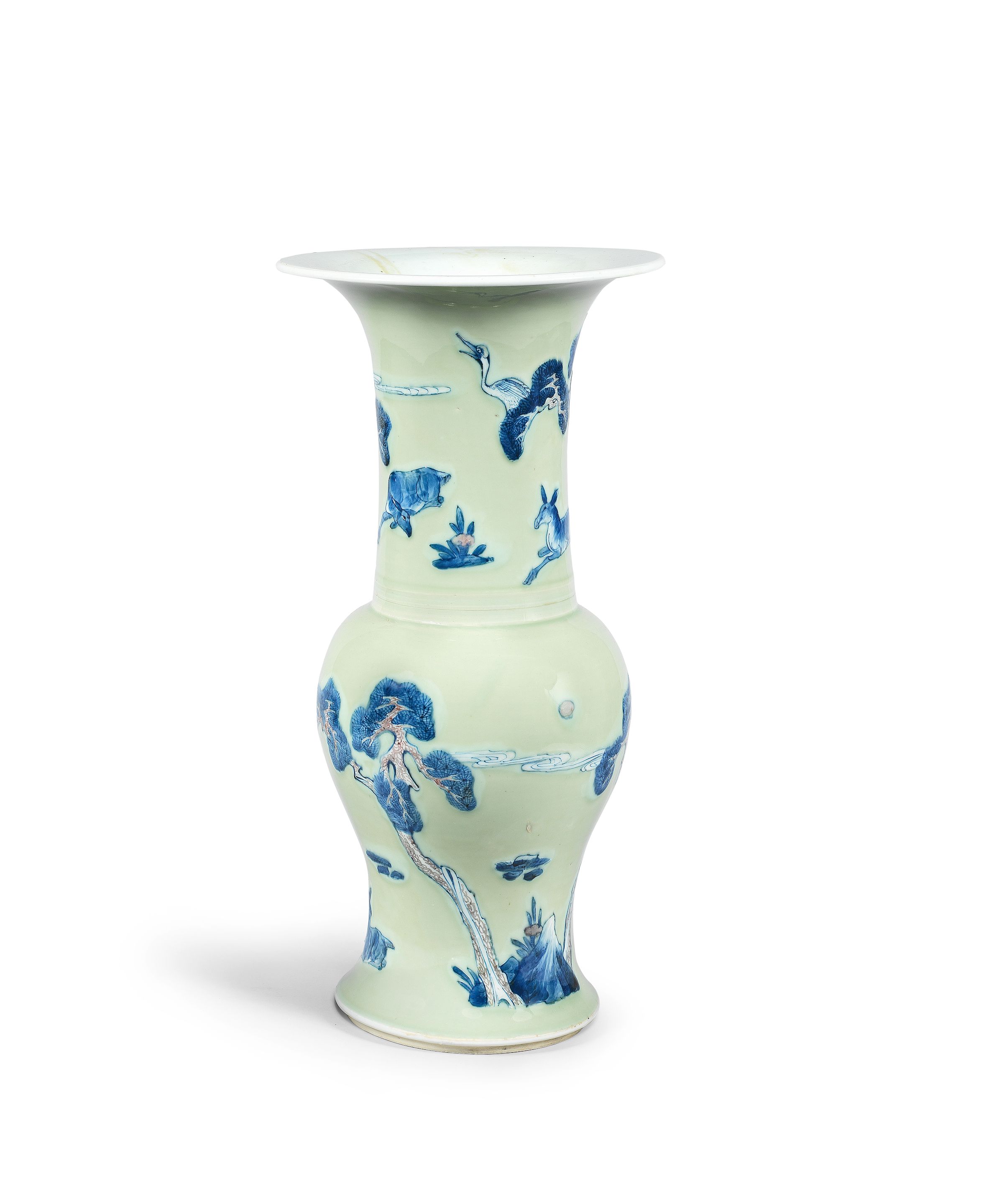 Bonhams : A CELADON-GLAZED BLUE AND COPPER-RED 'EIGHT HORSES OF MU WANG' YEN YEN VASE Kangxi