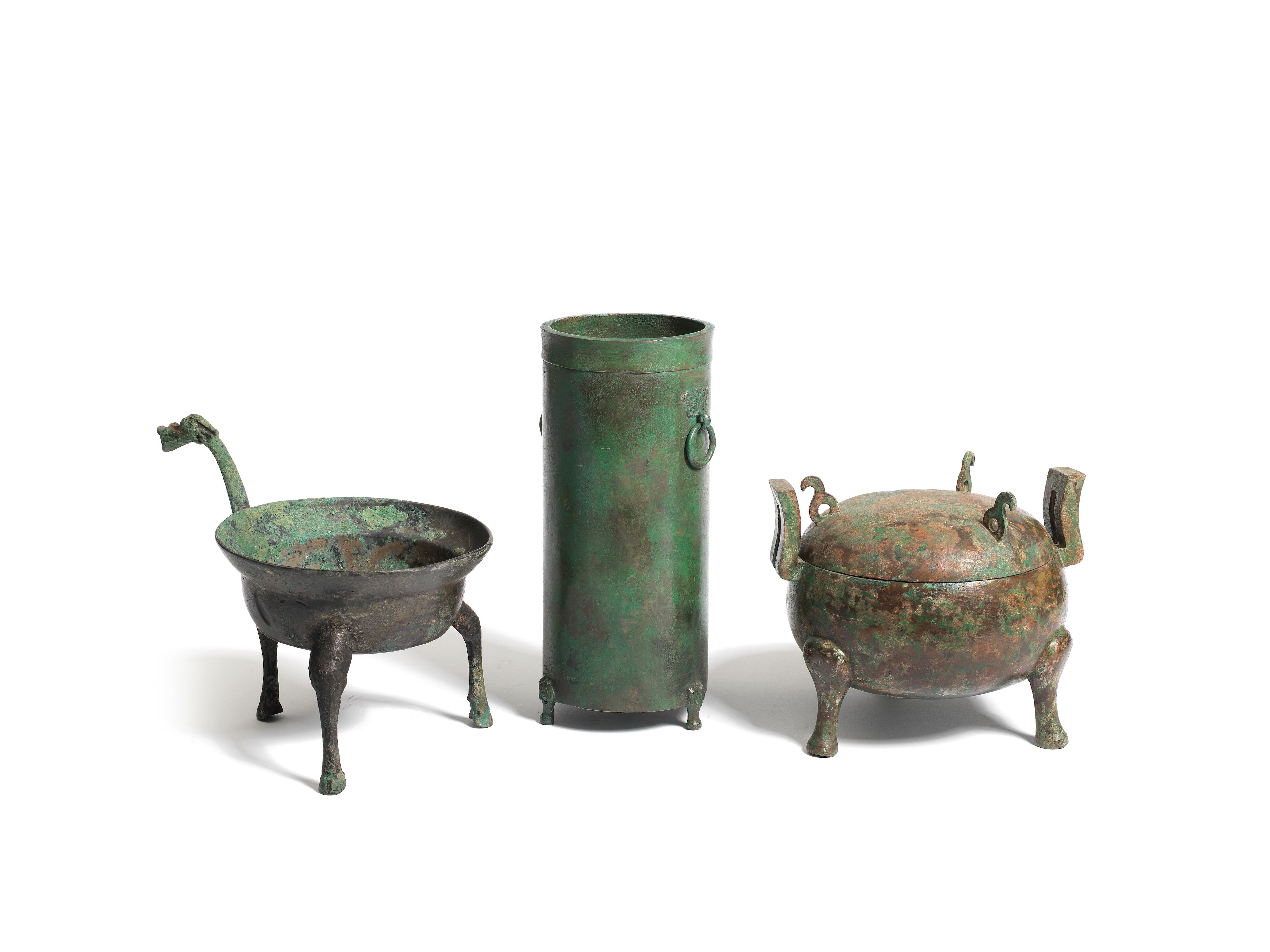 Bonhams : THREE ARCHAIC BRONZE RITUAL VESSELS Warring States/Han ...