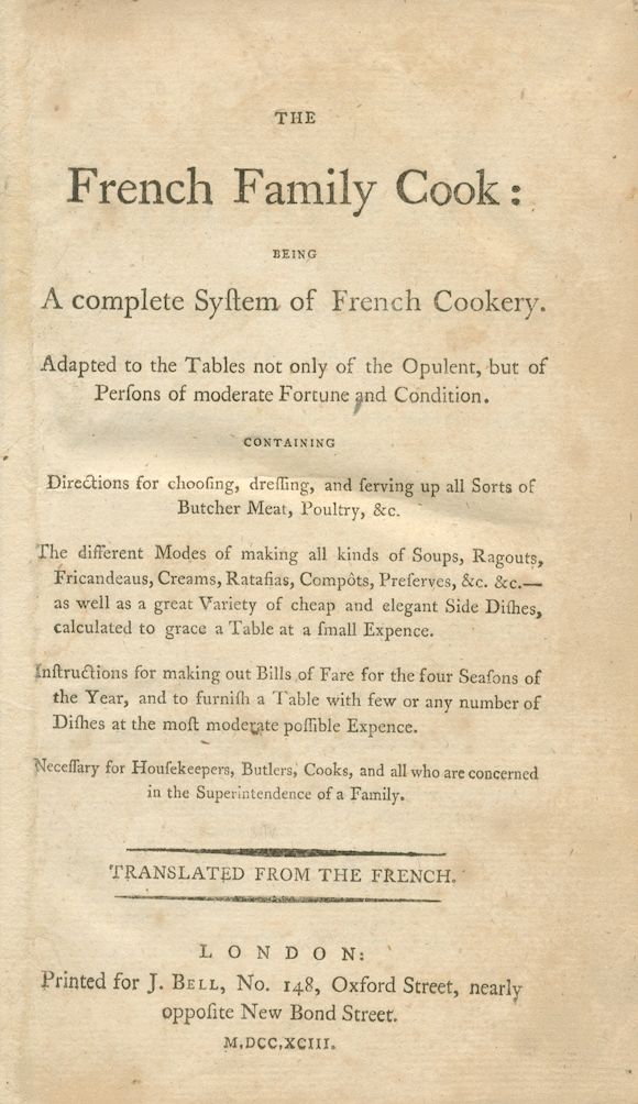 Bonhams : FRENCH AND EUROPEAN COOKERY. MENON The French Family Cook ...
