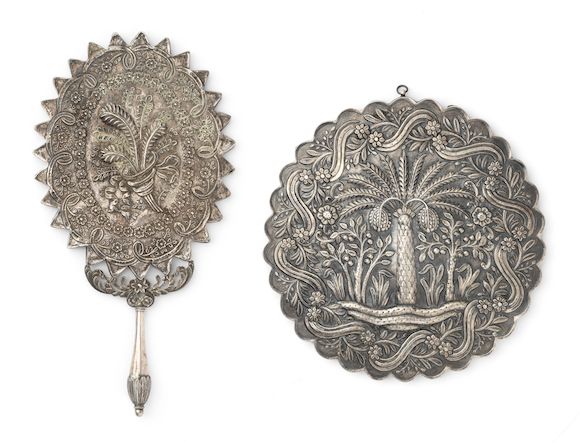 Bonhams : Two Ottoman repoussé silver mirrors Turkey, 19th Century(2)