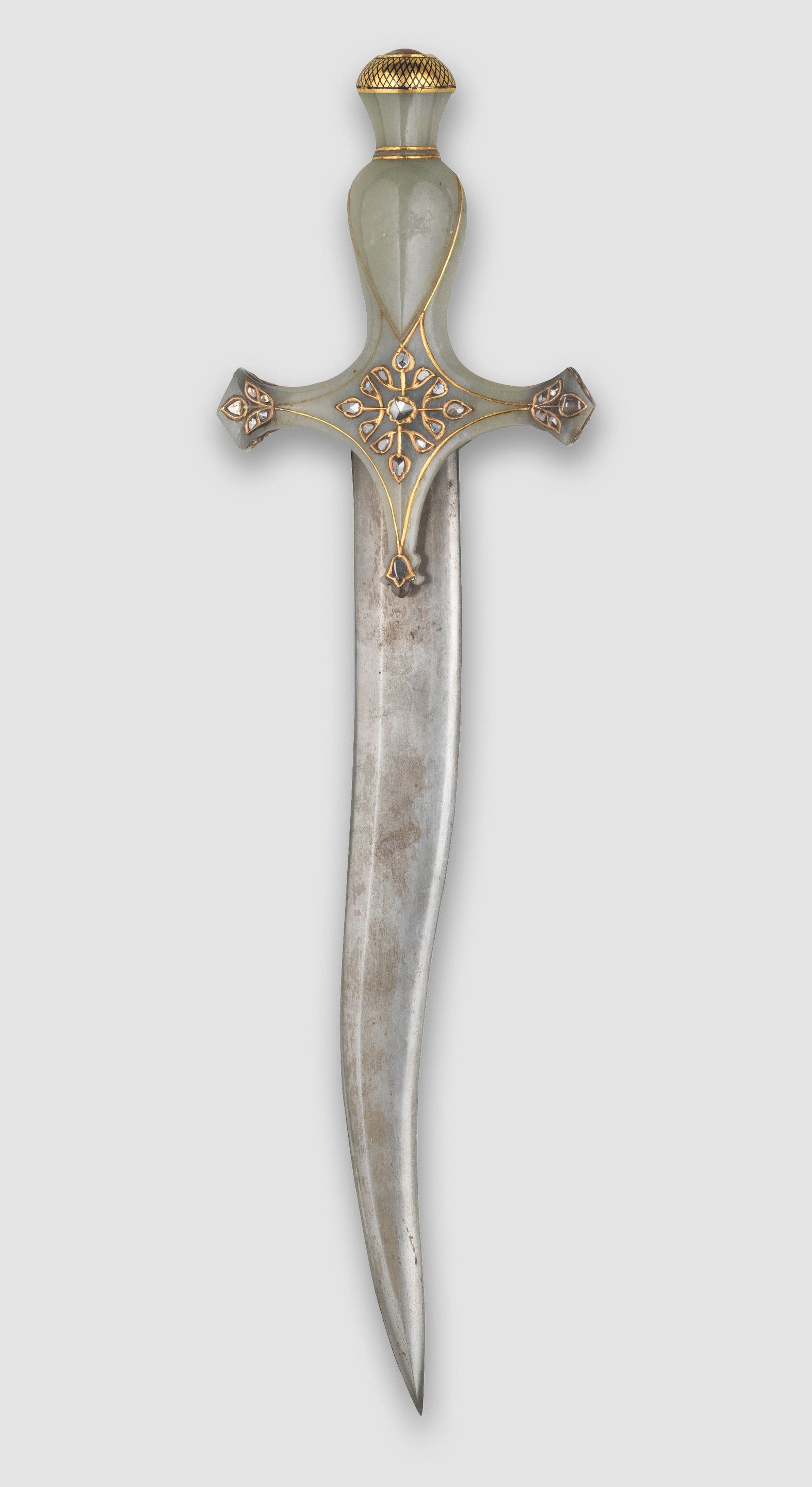 Bonhams : A MUGHAL PALE GREEN JADE-HANDLED GEMSTONE-INLAID DAGGER 18th ...
