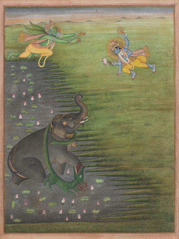 Bonhams : Gajendra Moksha: the liberation of Gajendra, depicting Vishnu ...