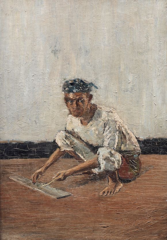 Bonhams : An Indian figure depicted crouching, perhaps a carpenter ...