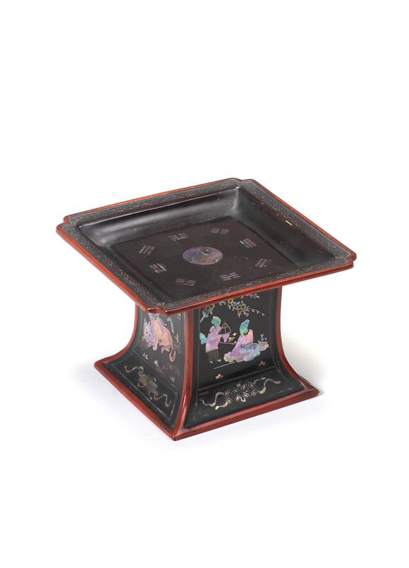 Bonhams : A MOTHER-OF-PEARL-INLAID LACQUER TRAY AND STAND Ryukyu ...