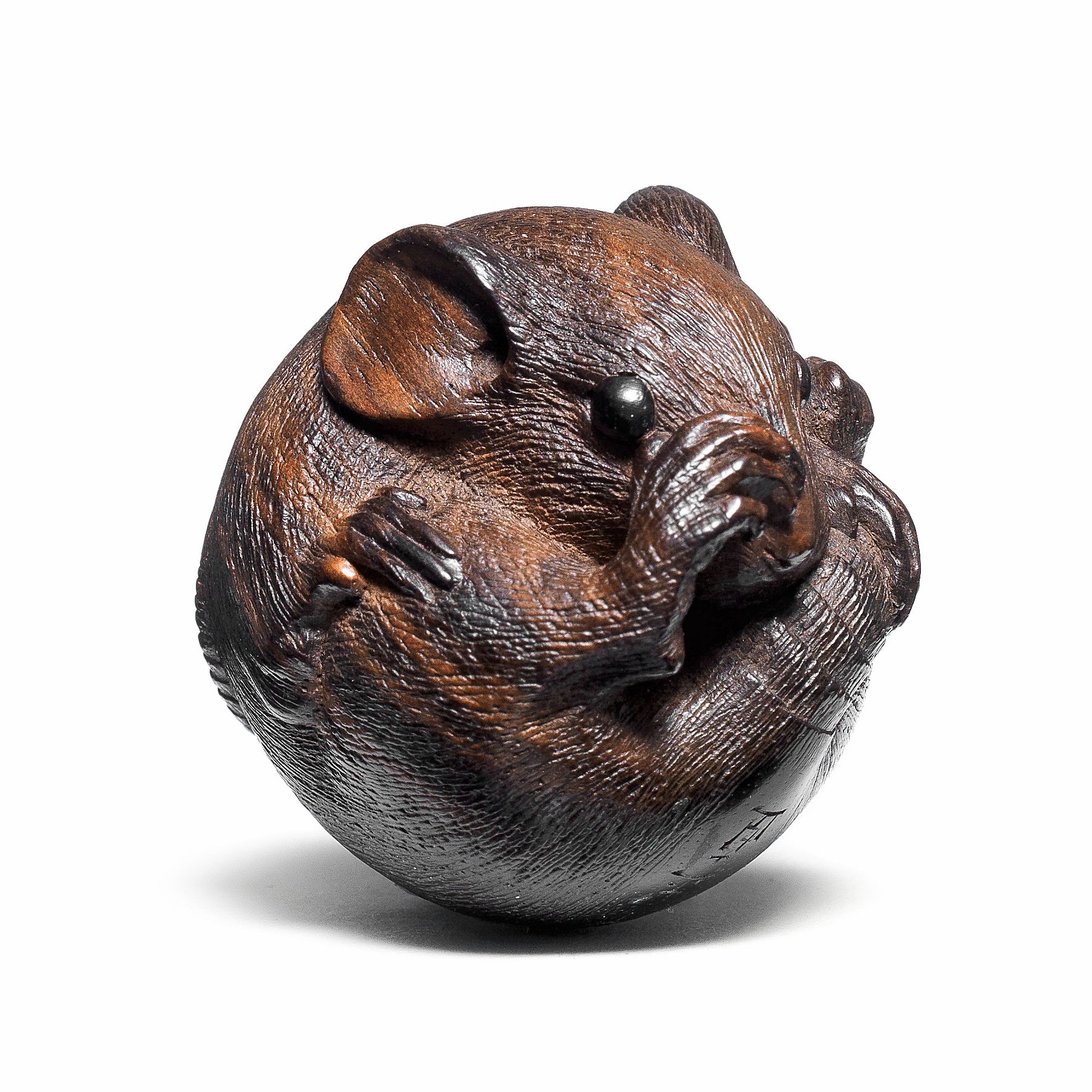 Bonhams : A kurogaki (black persimmon) wood netsuke of a coiled rat By ...