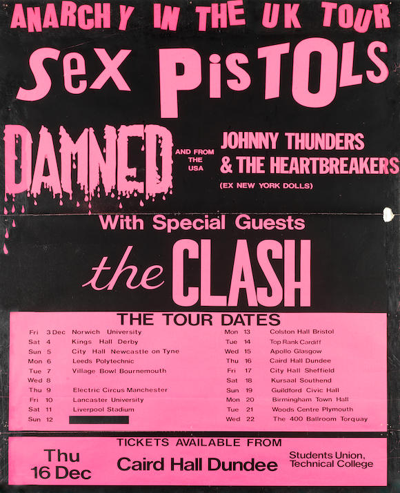 Bonhams Sex Pistols A Rare Anarchy In The Uk Tour Poster For The Cancelled Show At Caird