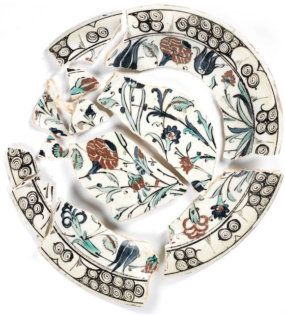 Bonhams : A fragmentary Iznik pottery dish Turkey, 17th Century