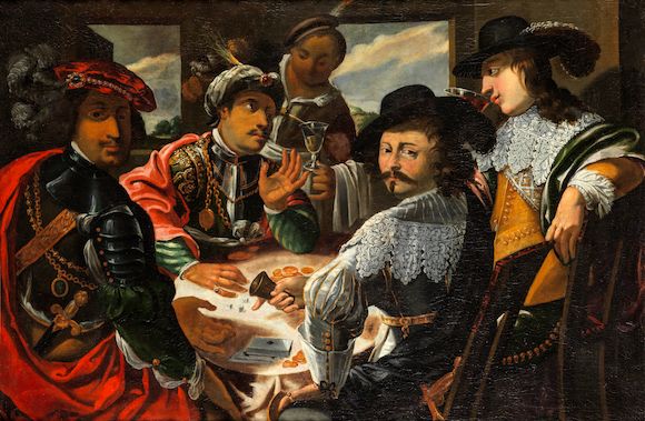 Bonhams : German School, circa 1700 Elegant gentlemen playing cards in ...