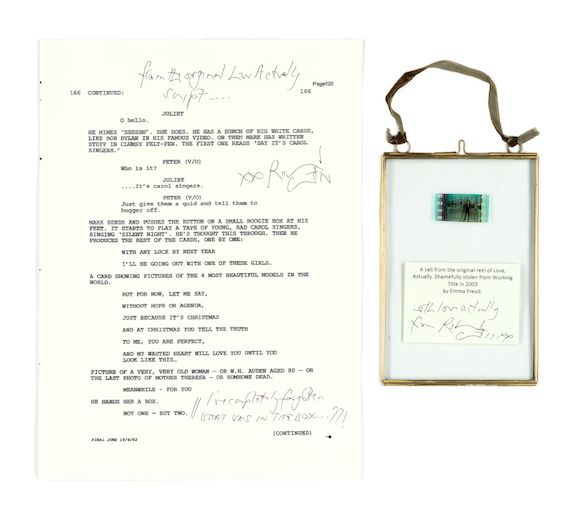 Bonhams : Love Actually: A signed script page and original cel from the ...