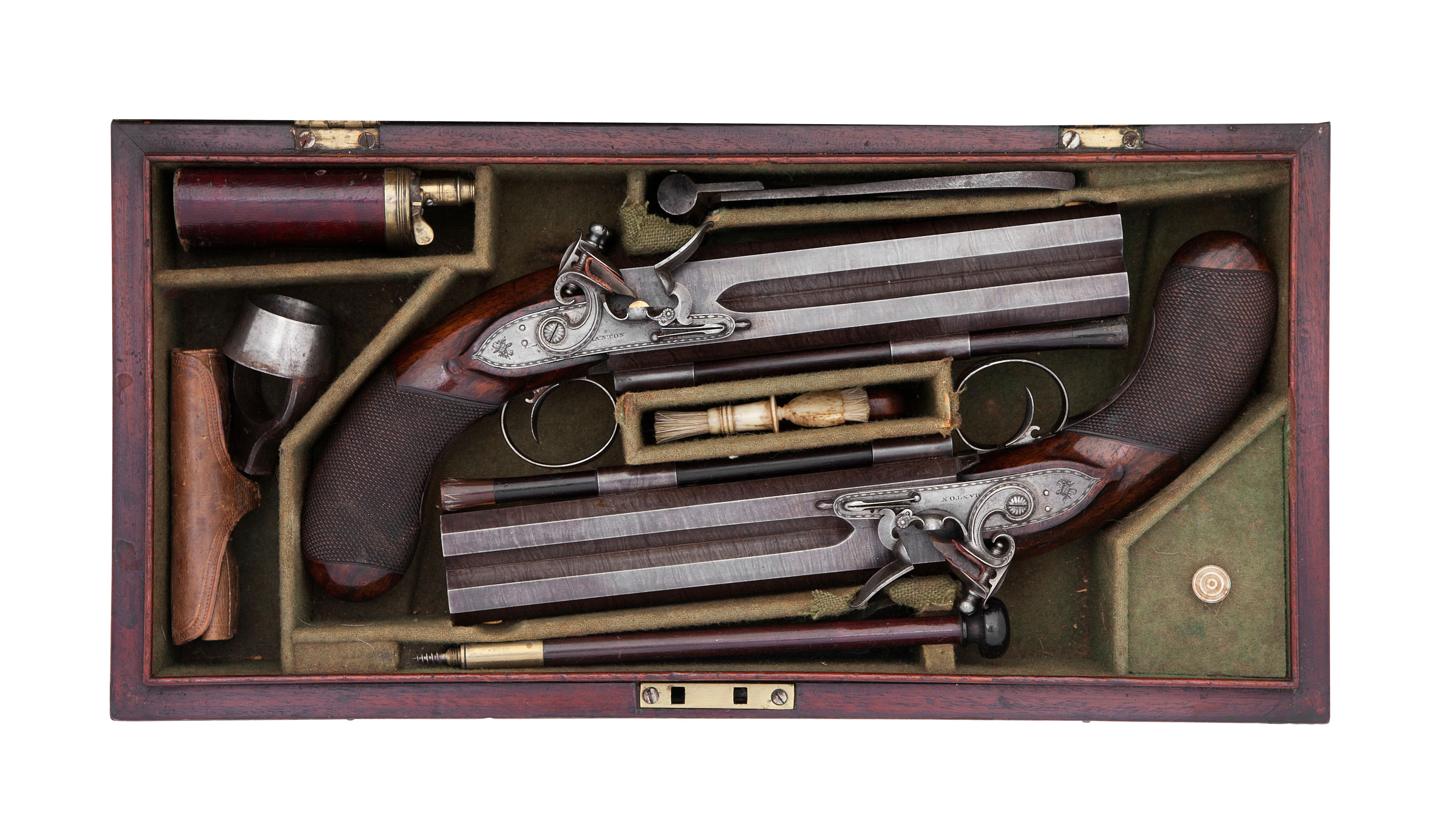 Bonhams : A Very Rare Cased Pair Of 22-Bore Flintlock Single-Trigger ...