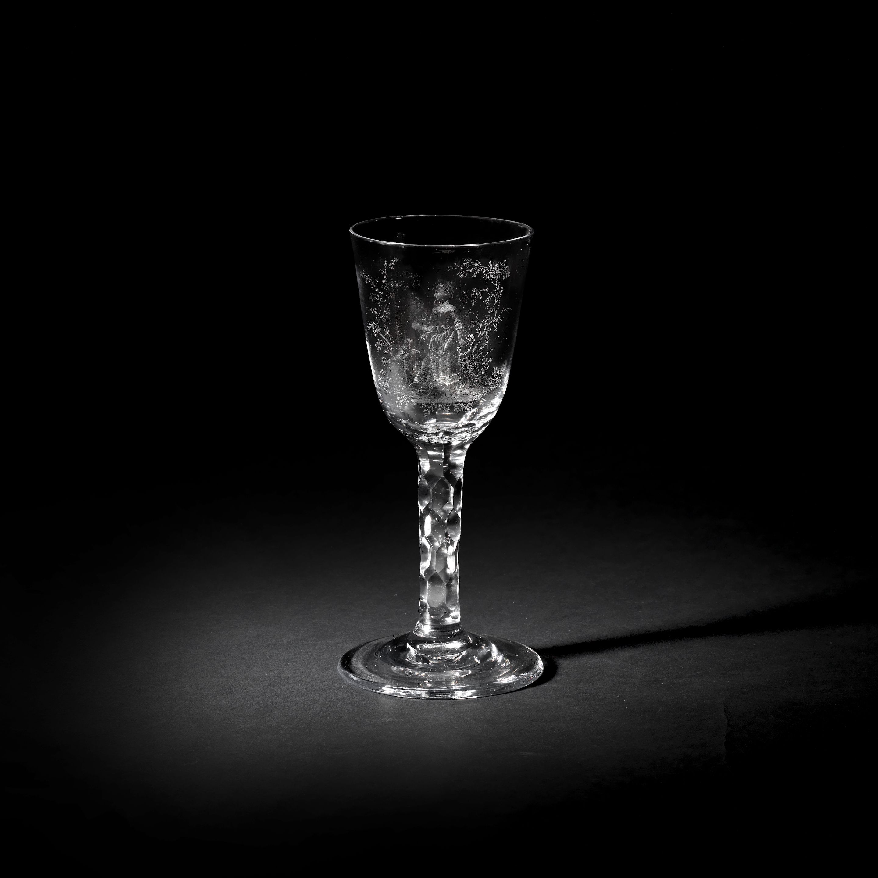 Bonhams : A fine Dutch stipple-engraved wine glass by 'Alius', circa 1780