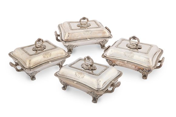 Bonhams : A set of four George IV silver entrée dishes and Old ...