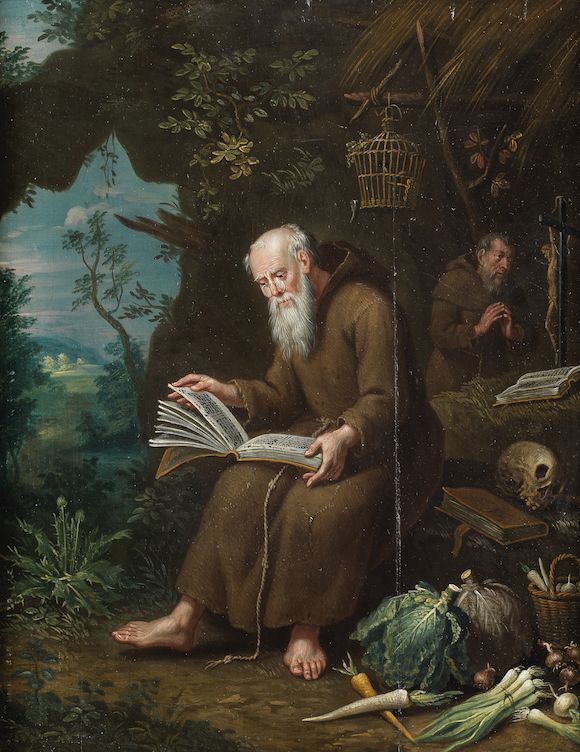 Bonhams : German School, 18th Century Two hermits meditating in the ...