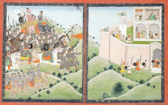 Bonhams : Two scenes from a Hamir Hath series, depicting mounted troops ...