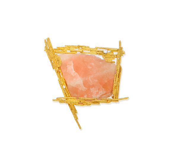 Bonhams : Grima Rose Quartz and diamond brooch,