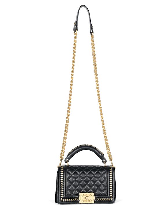 Bonhams : Black Lambskin Top Handle Boy Bag, Chanel, c. 2018, (Includes ...