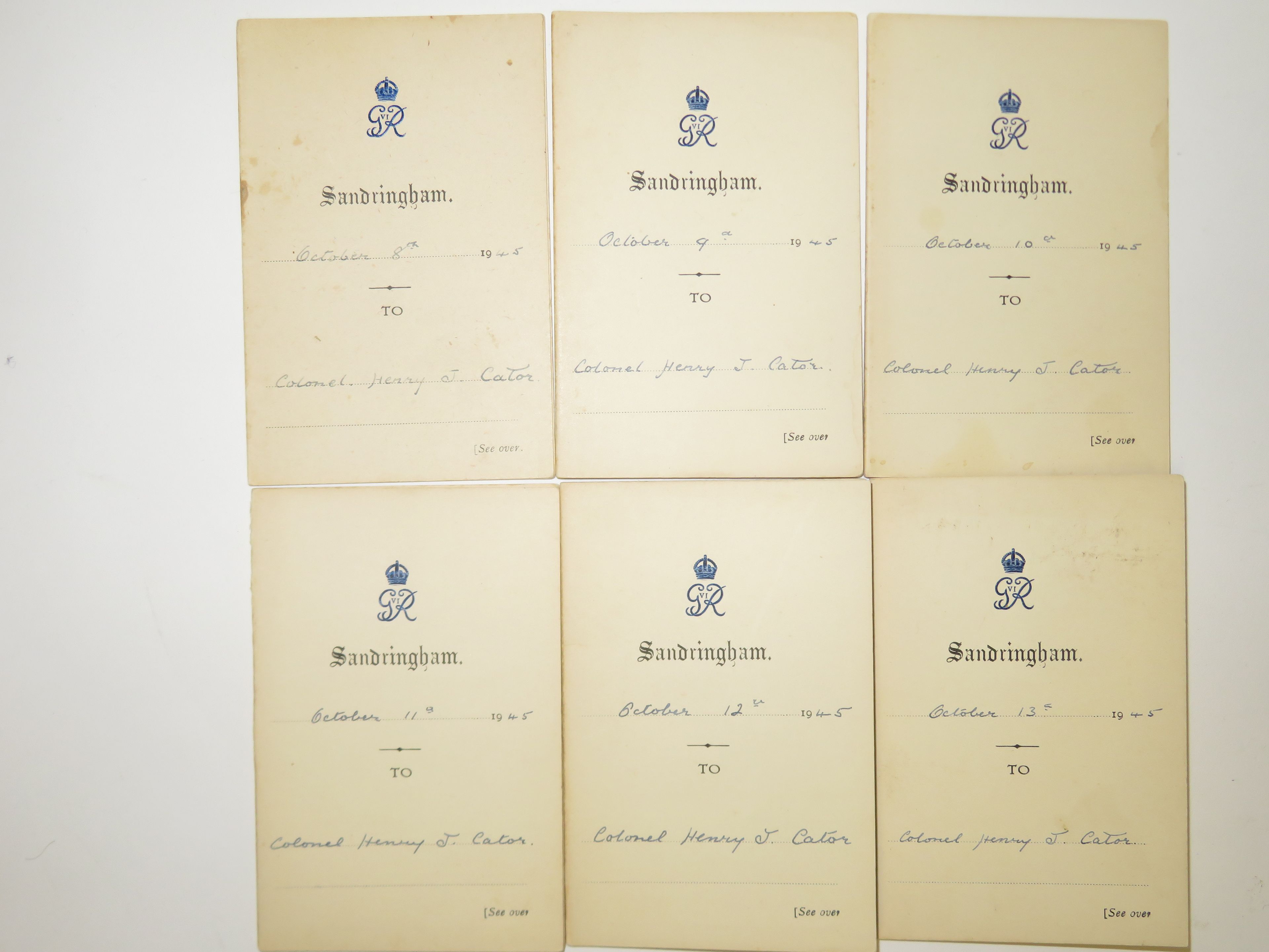 Bonhams : A group of Sandringham Shoot Cards for Lt.Col. Henry J Cator ...