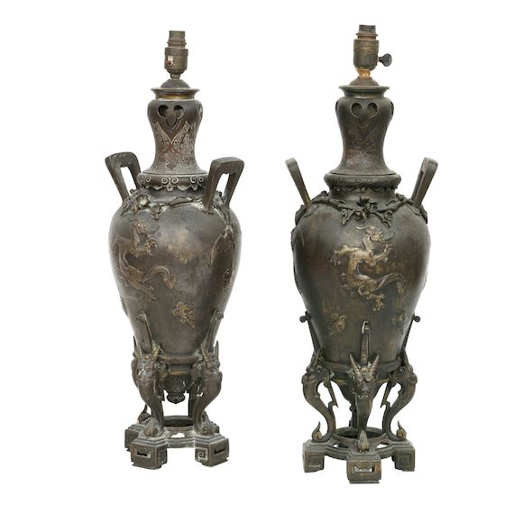 Bonhams : A Pair of early 20th century bronze Lamp bases in the Chinese ...