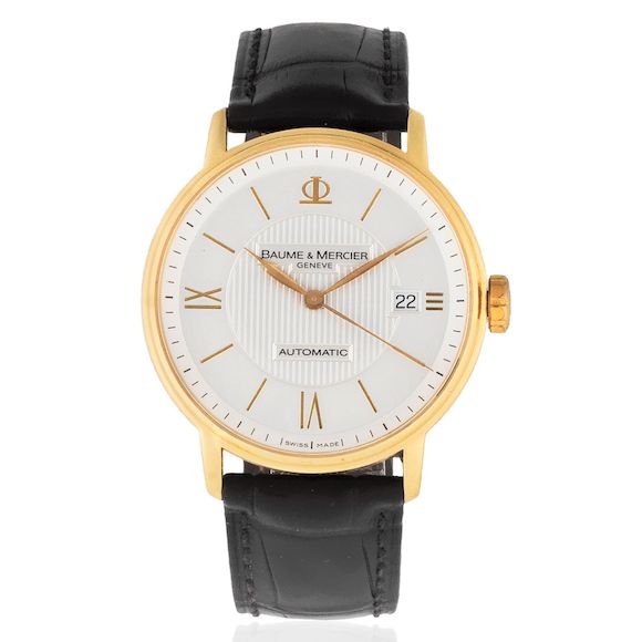 Bonhams : Baume & Mercier. An 18K gold automatic calendar wristwatch ...