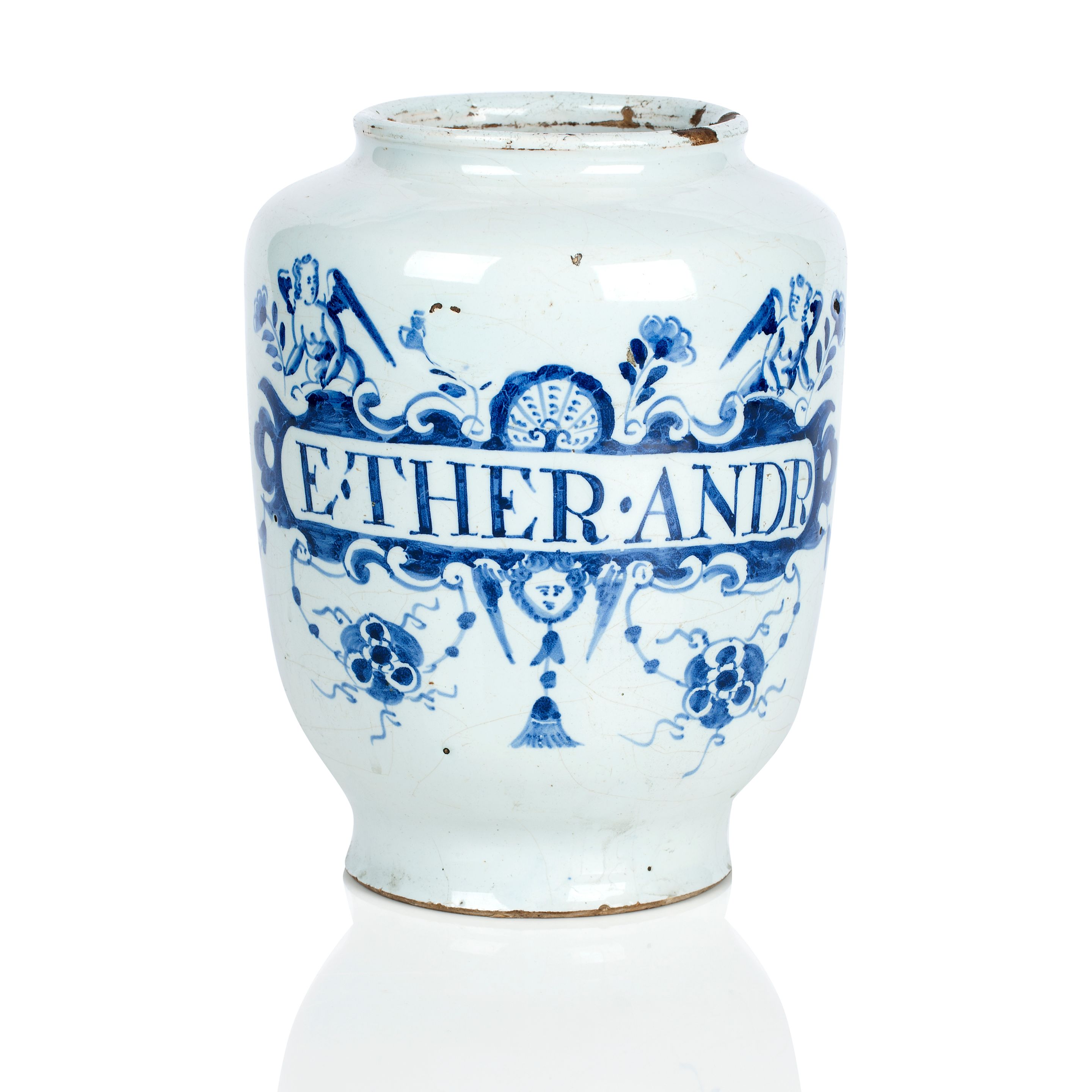 Bonhams : A London delftware drug jar, 18th century