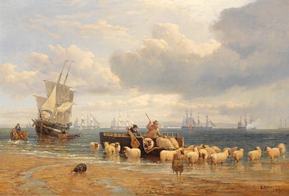 Bonhams : Edward Duncan Jnr. (British, 1846-1909) Landing sheep off ...