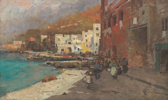 Bonhams : Felice Giordano (Italian, 1880-1964) A busy harbour town