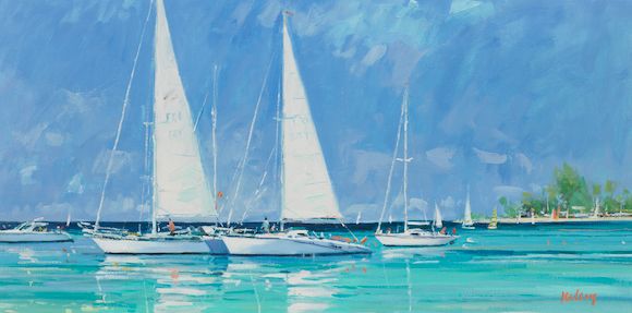 Bonhams : Robert Kelsey (British, born 1949) Yachts at Sandy Bay ...